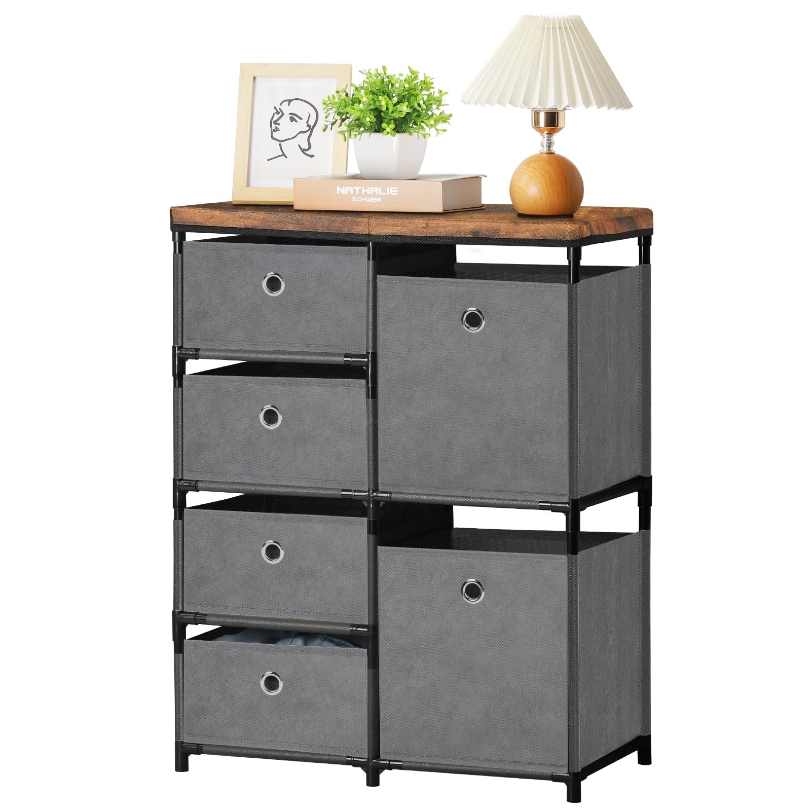 MOOACE 6 Drawers Storage Organizer, Fabric Storage Drawers Dresser and Chest of Drawers, Small Dresser Cube Storage Shelf for Closets Living Room Hallway Entryway, Grey