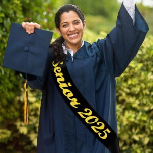 Generic Senior Sash 2025, Graduation Sash Black with Gold Glitter Letter, Finally Graduated, Class of 2025 Sash for Graduation Party, Cheerleader Party Celebration Decorations