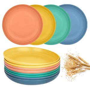 benestanti wheat straw plates - 10 inch unbreakable dinner plates set of 8- dishwasher & microwave safe plastic plates reusable - lightweight plates for kitchen,camping (colorful series)