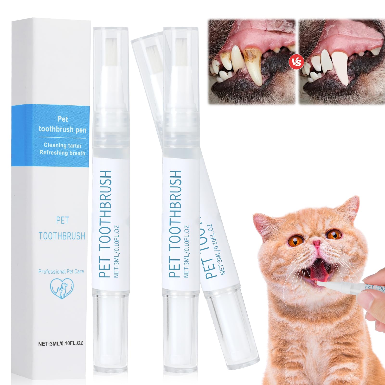 3 Pcs Pet Toothbrush Pen, Dog Teeth Cleaning Pen, Dog Tartar Remover for Teeth, Cat/Dog Tooth Whitening & Cleaning, Natural Plant Substance-Pet Teeth Repairing Kit