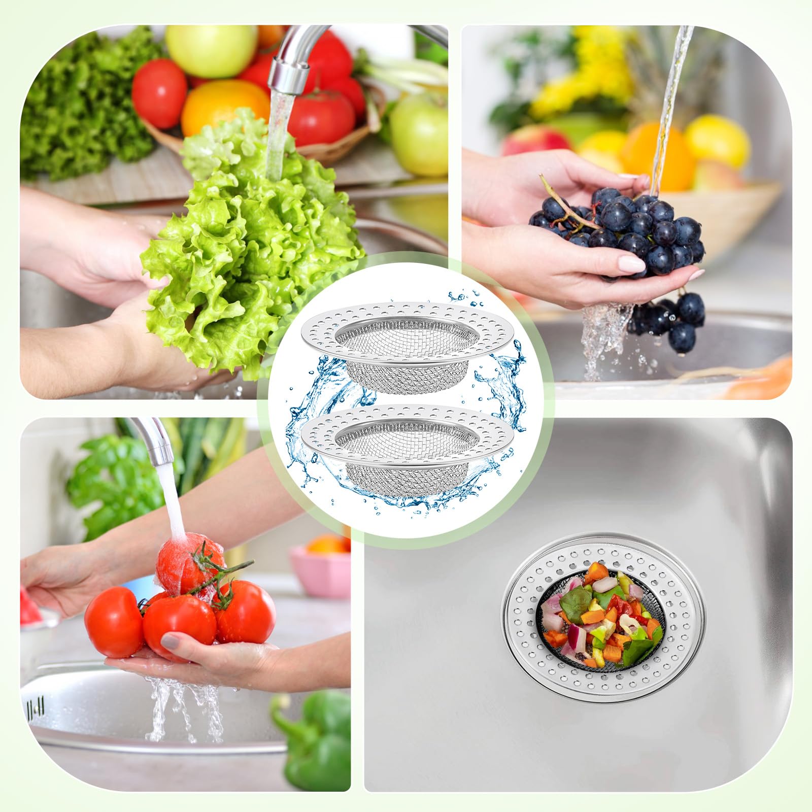 Diboniur 2 Pieces Kitchen Sink Strainer, Stainless Steel Sink Strainer, 8cm Kitchen Sink Strainer for Shower, Bathtub, Washbasin