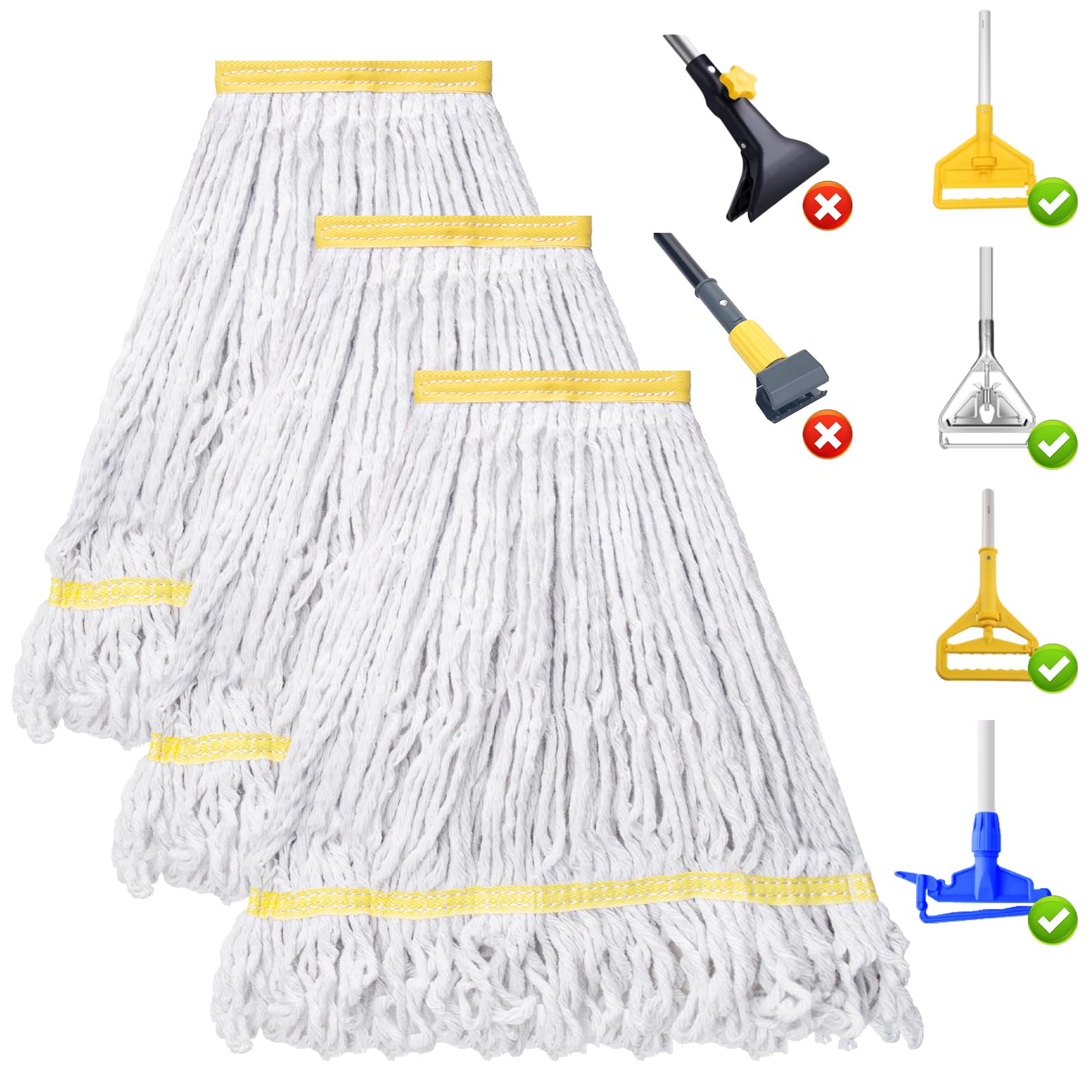 KeFanta 3 Pack Heavy Duty Commercial Mop Head Replacement,Looped End String Cotton Mop Heads,Industrial Wet Mop Refill for Floor Cleaning