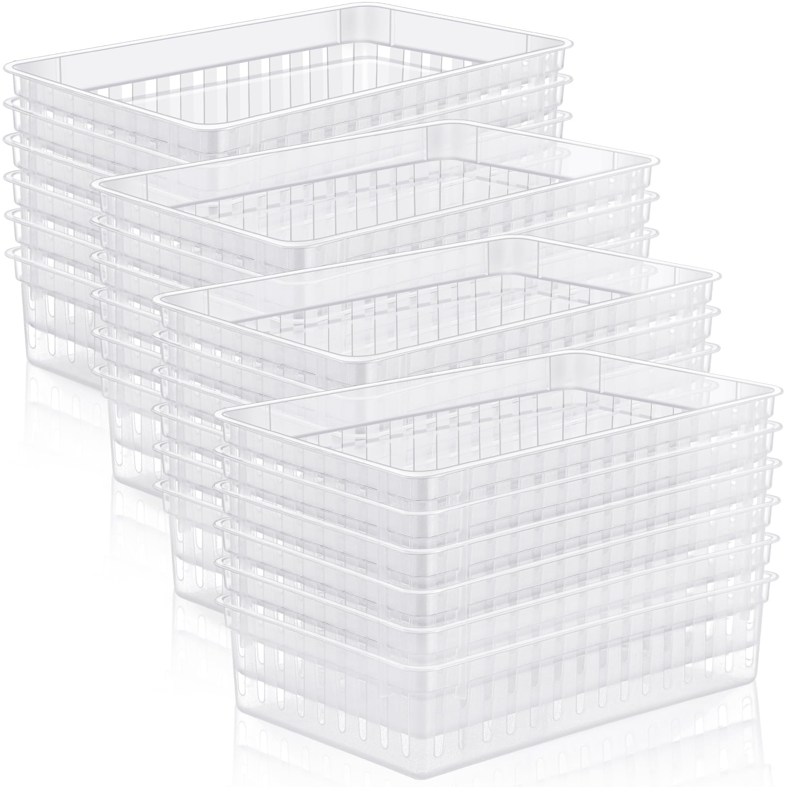 Wenqik 24 Pcs Small Plastic Storage Baskets Bulk for Organizing and Cleaning 10.24 x 6.5 x 2.36 Inch Plastic Storage Bins Plastic Trays Container for Bedroom Office Classroom Desktop(Clear)