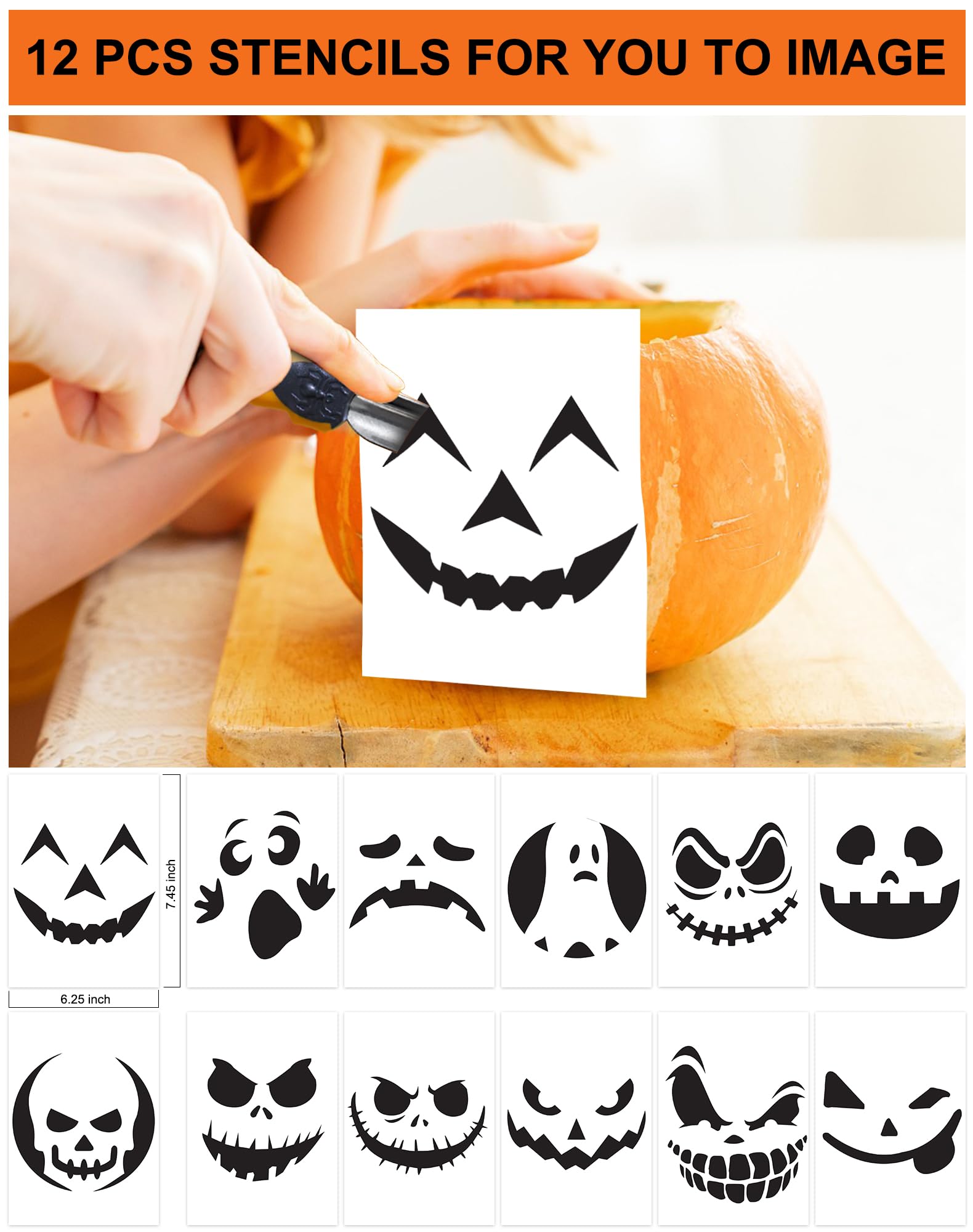 Pumpkin Carving Tools Kit, 7 Pcs Halloween Pumpkin Carving Kit Set with 12 Pcs Stickers, Professional Stainless Handle Tools with Carrying Case, Gift for Halloween Party Adults Kids