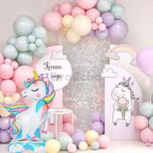 EvoEcho Stand Unicorn Balloons 3D Big Rainbow Unicorn Foil Balloon 1st Little Girl Birthday Party Unicorn Decorations Baby Shower Children's Day 46 Inch