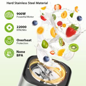 KOIOS Smoothies Blender, 900W Personal Blender and Grinder Combo for Kitchen, Smoothies Maker with 3 Non-BPA Portable Blender Cup for Baby Food, Beans, Nuts, Spice Protein Mixer