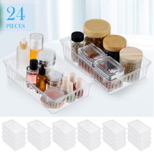 Wenqik 24 Pcs Small Plastic Storage Baskets Bulk for Organizing and Cleaning 10.24 x 6.5 x 2.36 Inch Plastic Storage Bins Plastic Trays Container for Bedroom Office Classroom Desktop(Clear)