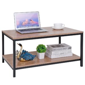 lemy coffee table with storage shelf, 2-tier wooden tables for living room, bedroom, office, natural