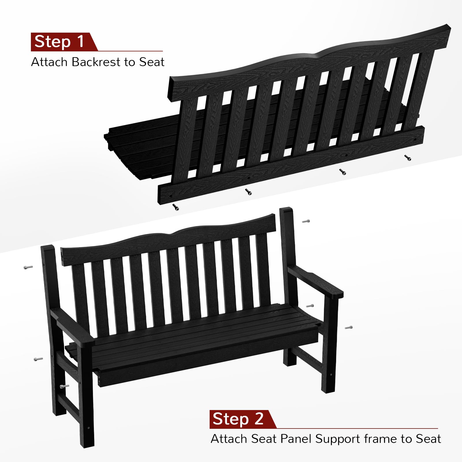 Outdoor Benches Set of 2, 2-Person Garden Bench for Outdoors, Weatherproof Outdoor Benches, Never Rot or Fade, Black