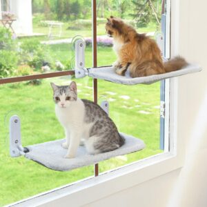 zoratoo 2pc cat window perch cordless foldable cat hammock bed for window with metal frame and reversible cover, large suction cups window resting seat for indoor cats (cat bed, l-2pc)