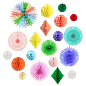 20pcs multi-color pastel rainbow paper honeycomb balls fans decoration kit for colorful ceiling decor candy birthday party baby bridal shower wall room backdrop decor wedding party supplies