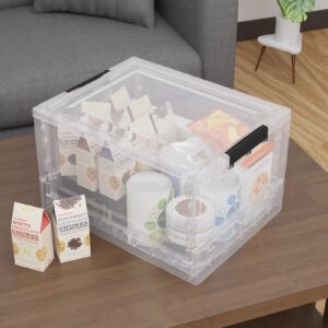 Jekiyo 30 L Clear Plastic Collapsible Storage Box with Lid, Folding Crate Storage Bin, 4 Packs