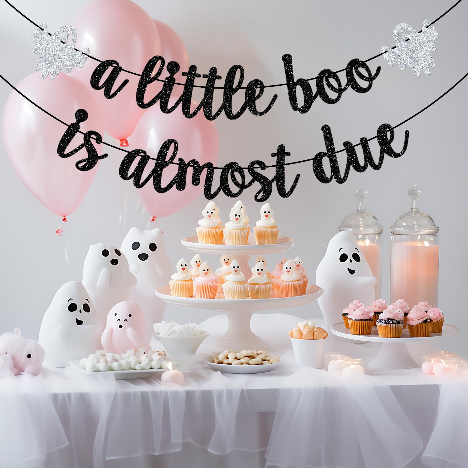 A Little Boo is Almost Due Banner, Halloween Baby Shower Banner, Fall Halloween Baby Shower Gender Reveal Party Decorations, Black Glitter