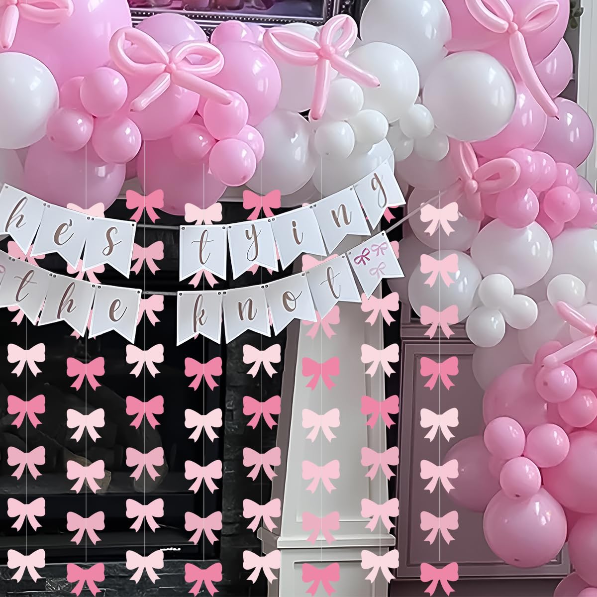 8Pcs Pink Bow Hanging Banners Party Decorations,Coquette Birthday Decorations Girl Bow Theme Birthday Party Decor Bow Garland for Girl Birthday Bachelorette Baby Shower Bridal Shower Party Supplies