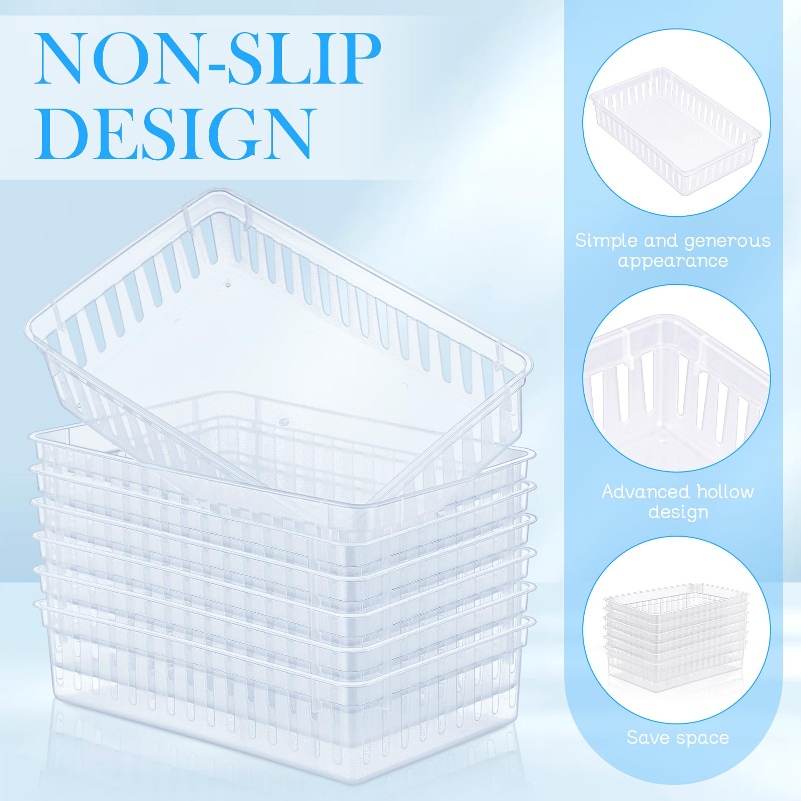 Wenqik 24 Pcs Small Plastic Storage Baskets Bulk for Organizing and Cleaning 10.24 x 6.5 x 2.36 Inch Plastic Storage Bins Plastic Trays Container for Bedroom Office Classroom Desktop(Clear)