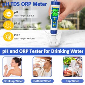 ORAPXI Pool Salt Tester Salinity Meter 6 in 1- Salt Ph ORP TDS EC Temp Meter pH Meter for Pool Salt pH ORP Tester pH and EC Tester for Hydroponics, Saltwater Pool, Hot Tubs, Aquarium