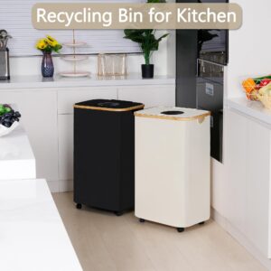 efluky Recycle Bins for Kitchen 100L (26 Gallon), Recycling Bin with Wheels and 2 Removeable and Reusable Inner Bags, Kitchen Recycling bin with lid for Bottle Can Plastice Stickers, Black