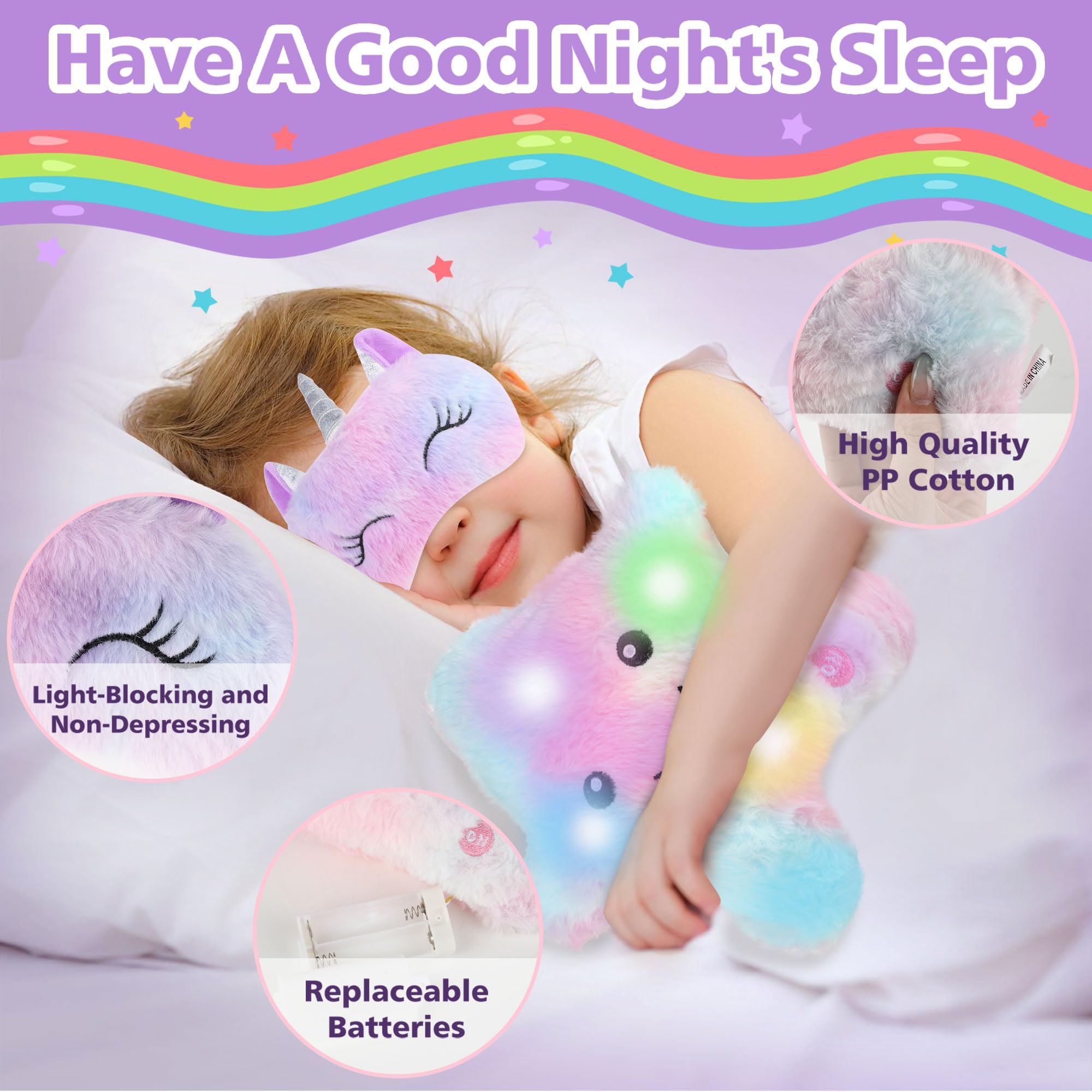 liooking Unicorn Gifts Toys for Girls Age 4 5 6 7 8 9 10,Unicorn Toy with Light Up Plush Star Pillow Unicorn Diary with Lock for Girls Age 6-8 Eye Mask for Teens Girl Christmas Birthday Gifts Ideas