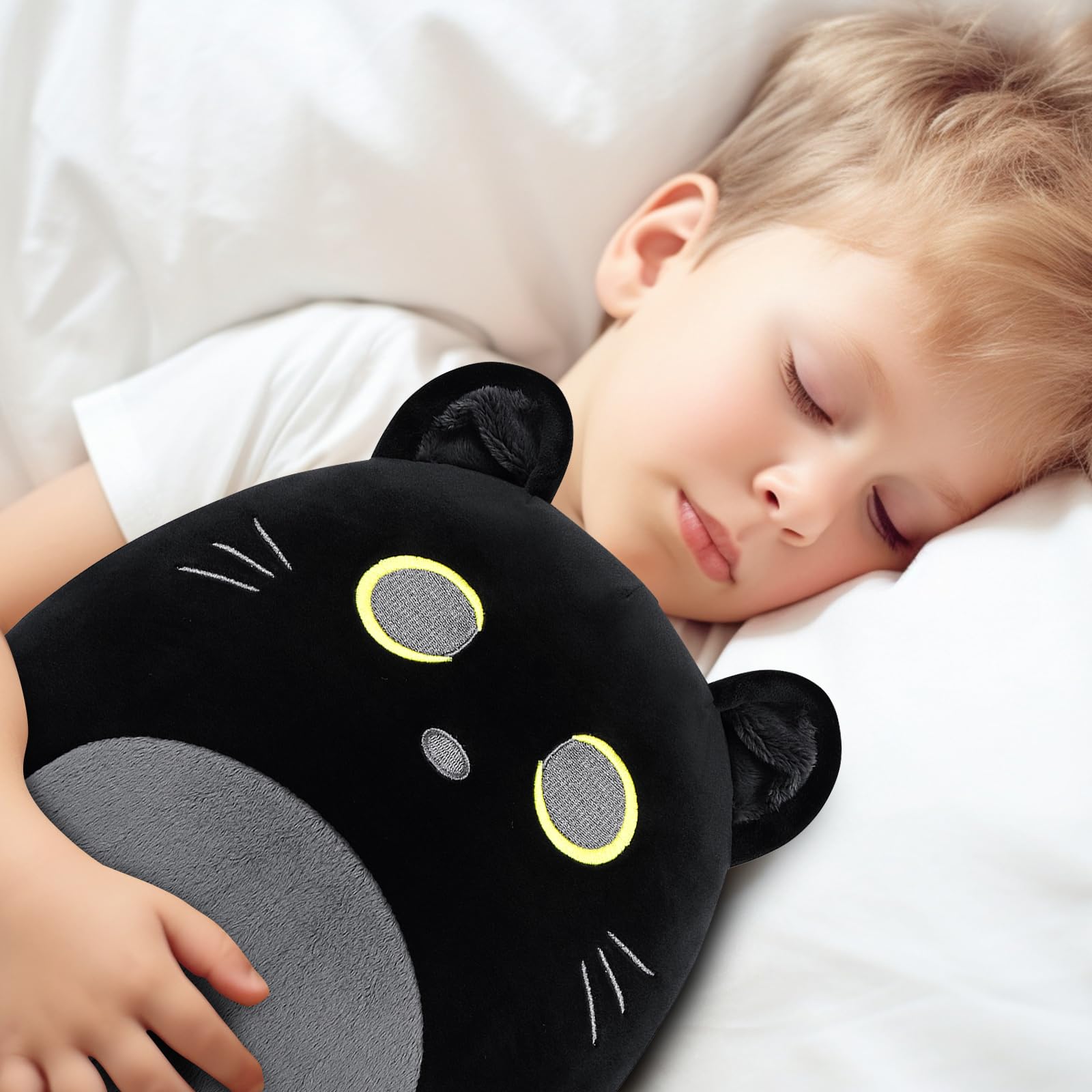 Eukynlre Black Cat Plush Pillows, Black Cat Stuffed Animals, Cute Cat Plushie Toy, Soft Black Cat Pillow Plush, Present for Kids Boys Girls Christmas Birthday (11.5 inches, Black Cat)