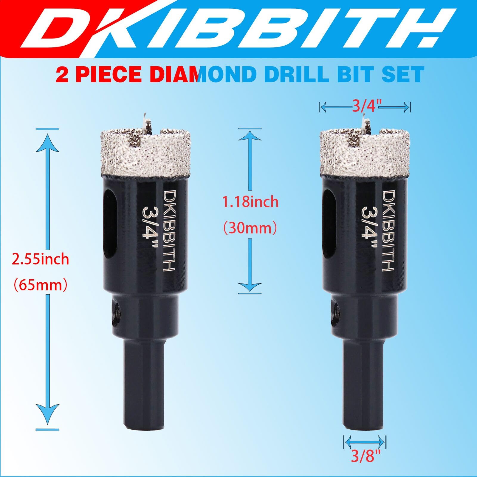 3/4" Diamond Hole-Saw Bits with Pilot Drill Bit - 2pc 3/4 inch Diamond Tipped Tile Hole Saws with Guiding Bit for Accurate Drilling, for Porcelain Tile Ceramic Pottery Granite Stone Glass Bottles 20mm