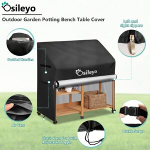 Osileyo Outdoor Garden Potting Bench Table Cover with Split Zipper,600D Tough Canvas Waterproof Anti-UV All Season Weather Complete Protection Cover.(47" x 20" x 47"),Black