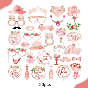 33PCS Bridal Shower Photo Booth Props,Pink Bachelorette Photo Props for Bachelorette Party Decorations