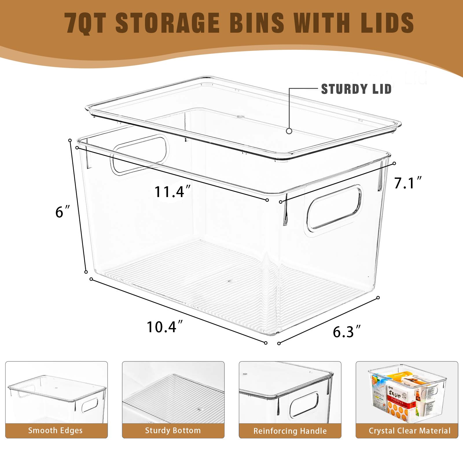 6 Pack Clear Storage Bins with Lids, 7 Quart Stackable Storage Boxes for Storage and Organization, Plastic Storage Containers with Lids, Plastic Bins with Handles for Office, Bedroom, Study Room