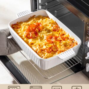 MALACASA 4.4 QT Baking Dish, 9x13 Large Casserole Dish for Oven, Ceramic Baking Pan, Rectangular Lasagna Pan Deep with Handles for Baking, Durable Microwave Oven Safe, White, Series BAKE-BAKE