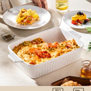 MALACASA 4.4 QT Baking Dish, 9x13 Large Casserole Dish for Oven, Ceramic Baking Pan, Rectangular Lasagna Pan Deep with Handles for Baking, Durable Microwave Oven Safe, White, Series BAKE-BAKE