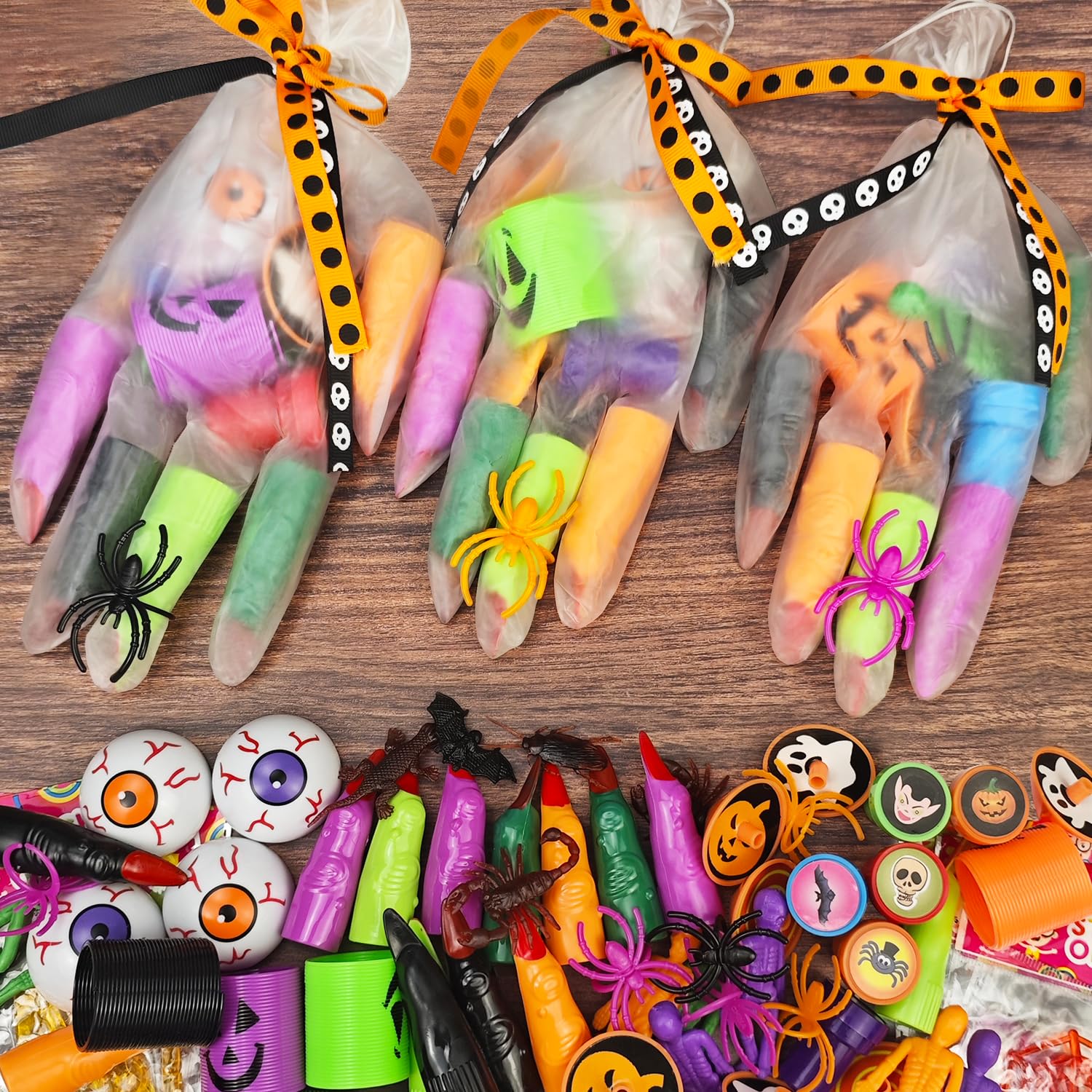 Halloween Party Favors Supplies for Kids, Gloves Stuffed Toys Gifts Bulk for Toddlers - Set of 12, Halloween Basket Goodie Bag Stuffer Fillers, Classroom Treats Prizes for Boys Girls