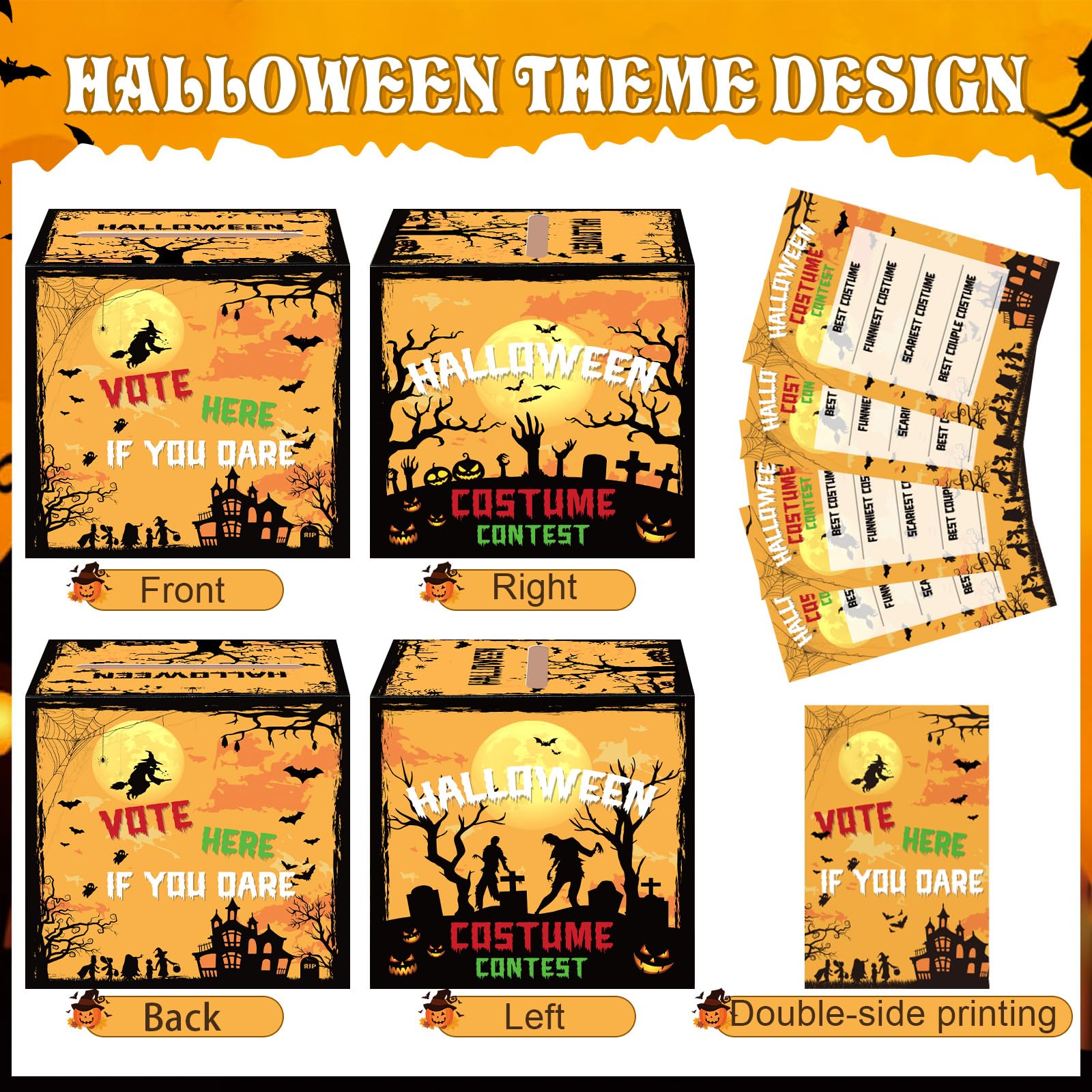 Halloween Party Game Card Box Costume Contest Ballot Card Box, 50 Ballot Voting Cards, Cast Votes for Your Favorite Costumes, Game & Party Supplies for Home, Work, School, & Bar Costume Parties Decor