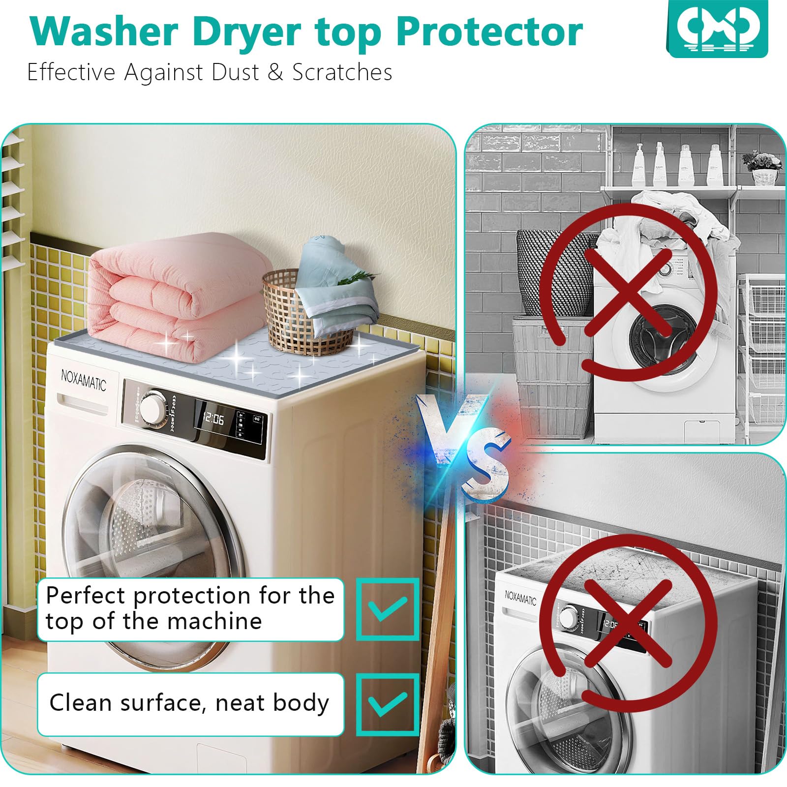 CMDZHF Washer and Dryer Covers for The Top 23.6 x 19.6'' Washer and Dryer Top Protector Mat Washing Machine Mat for Top of Washer Waterproof Dust Top Cover for Home Kitchen Laundry Room