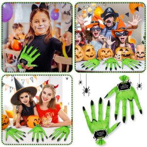 MotiMind 50 Pcs Halloween Treat Bags Trick or Treat Goodie Bags Witch Hand Shaped Candy Bag with Twist Ties Brew Cauldron Card, Snack Cookie Bag for Trick or Treat Halloween Party Favors Supplies