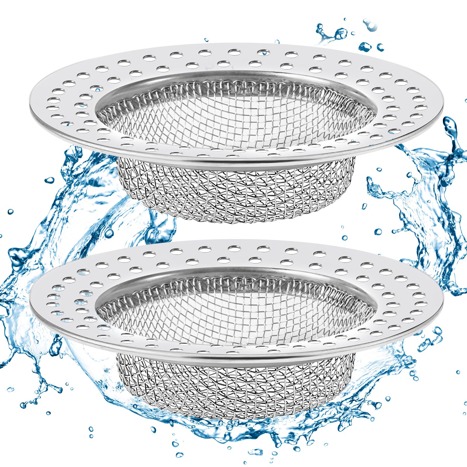 Diboniur 2 Pieces Kitchen Sink Strainer, Stainless Steel Sink Strainer, 8cm Kitchen Sink Strainer for Shower, Bathtub, Washbasin