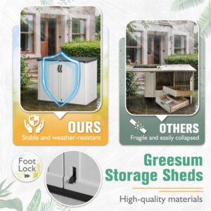 Greesum Outdoor Horizontal Storage Sheds 27 Cu.ft Resin Large Storaged Box Weather Resistance, Without Shelf, Easy to Assemble, Prefect for Garden, Patios, Backyards, White