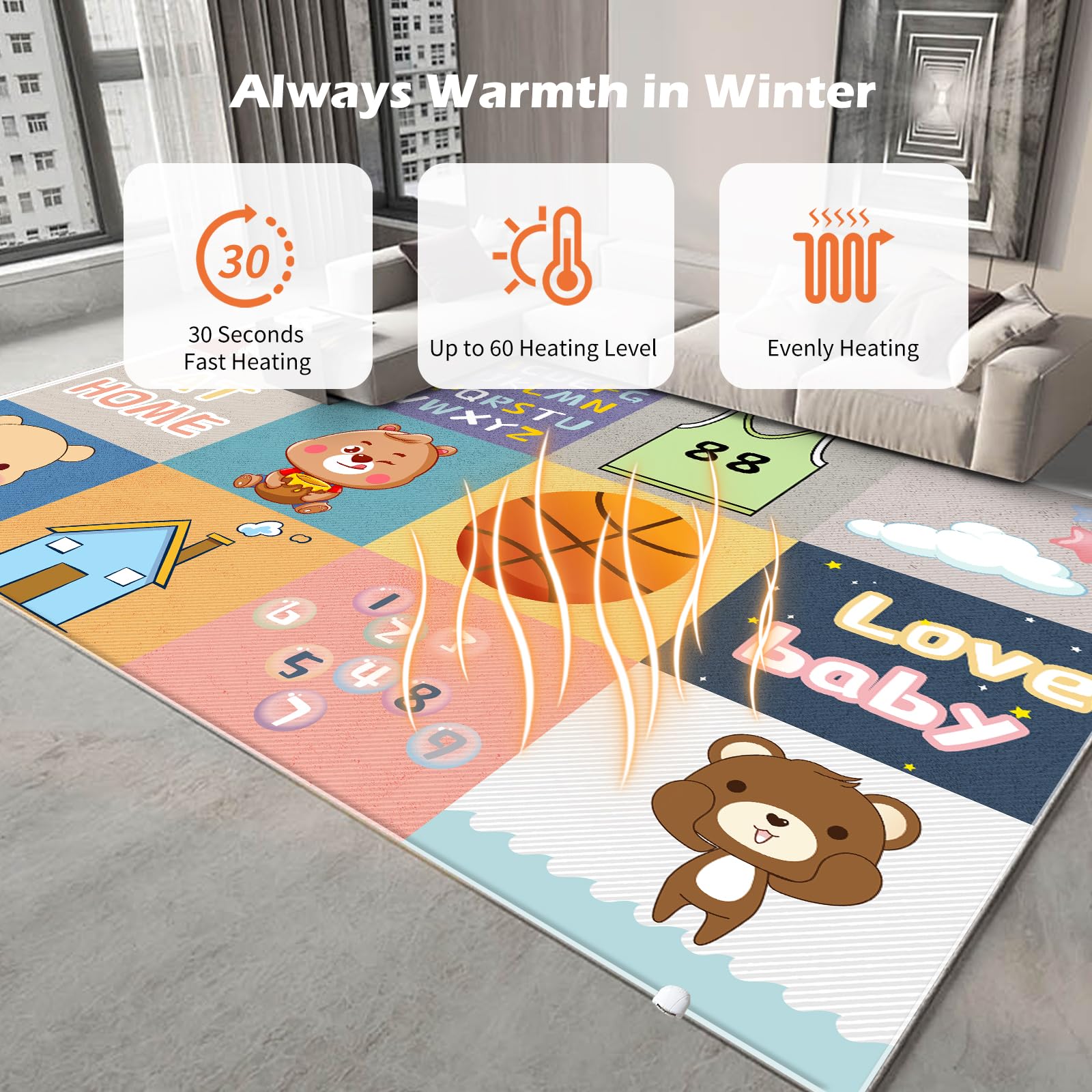 NujorWarm Electric Heating Carpet Heated Rug Space Heater Foot Warmer with Timer Fast Warm Up Safety Protection Pu Leather Easy Clean 110V 1100W 4.9 * 6.56Ft BB