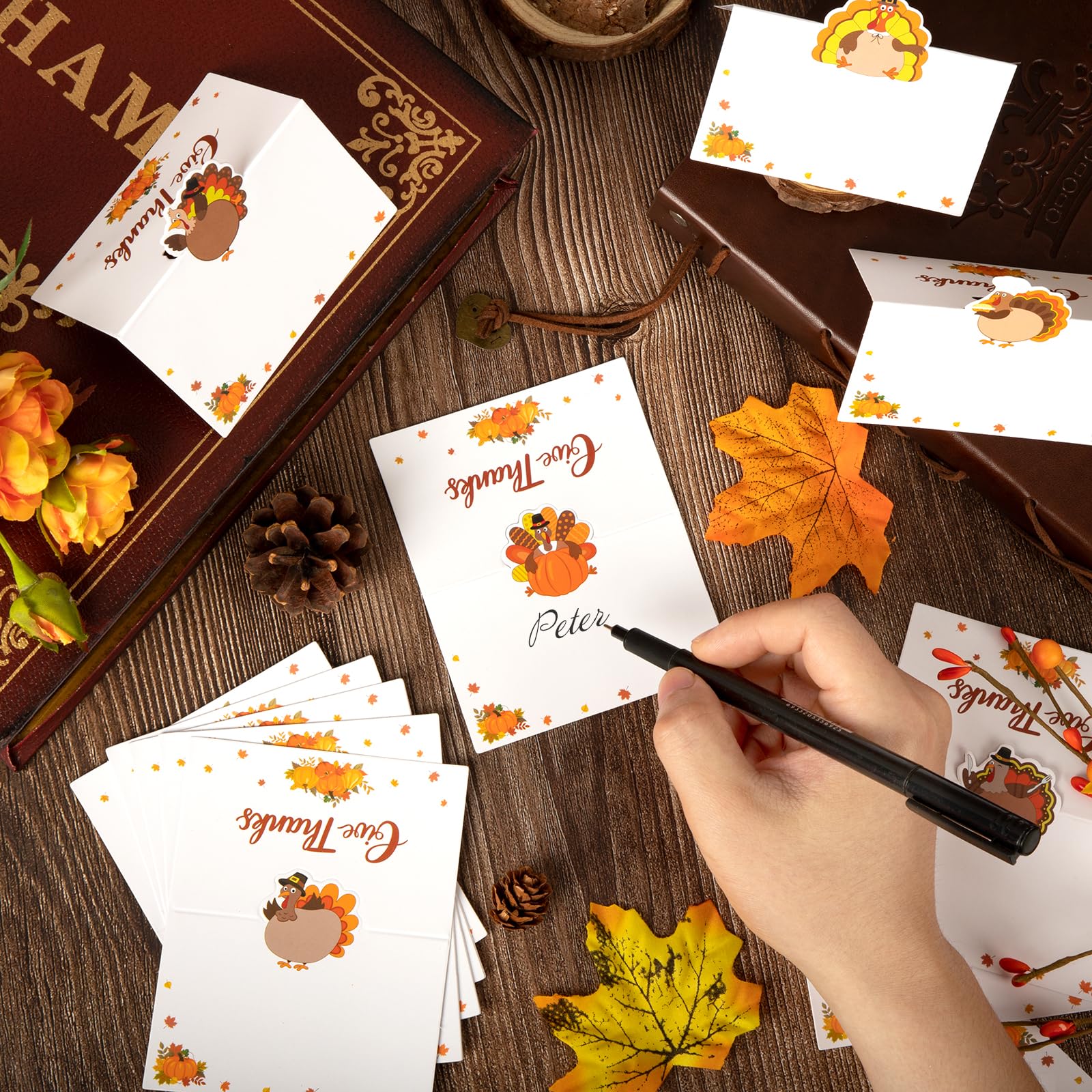 60 Pcs Thanksgiving Name Cards for Table, Turkey Thanksgiving Place Cards, Fall Place Cards for Thanksgiving Dinner Party Decoration, Thanksgiving Place Settings Size 3.5*2.2 inches (Thanksgiving)