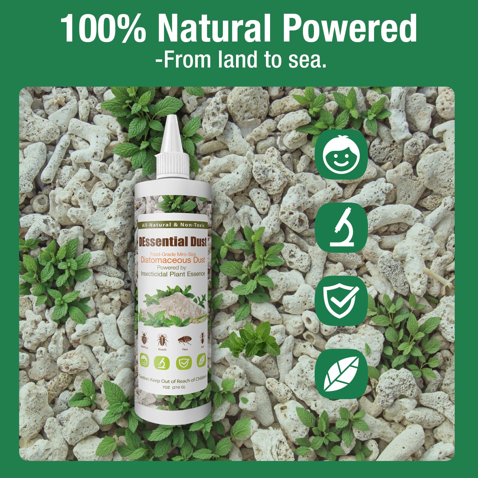 EcoVenger DEssential Dust, Kills Bed Bug, Roaches, Ants, Fleas, Crawling Insect Repellent, Food Grade Diatomaceous Earth Micro-Powder Triple Powered Peppermint/Lemongrass/Eucalyptus