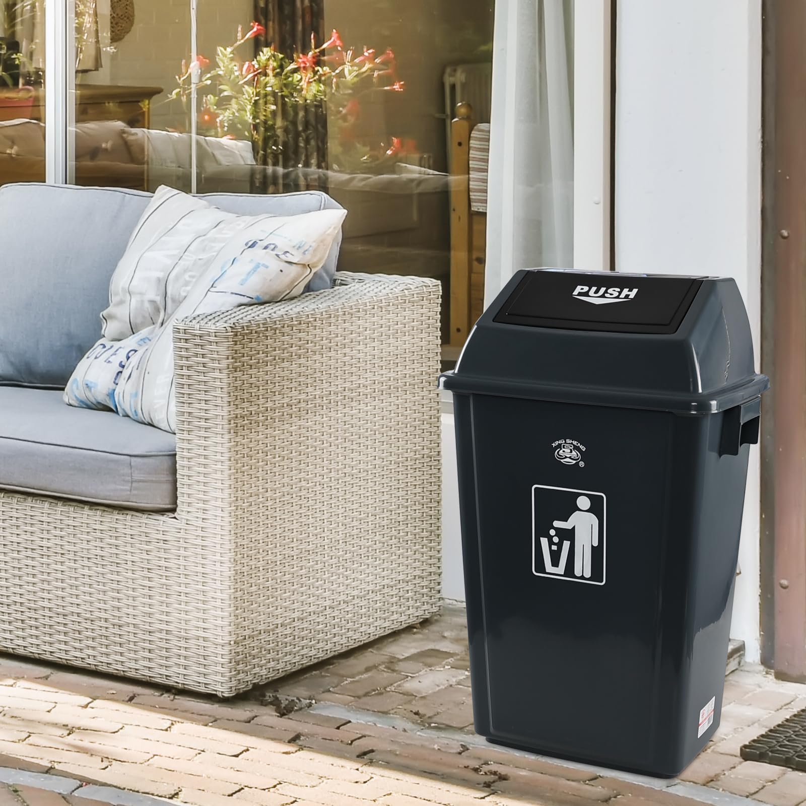 CadineUS 4-Pack 16 Gallon Large Garbage Can with Lid, Outdoor Swing Top Trash Bin