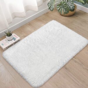 small fluffy rugs for bedroom 2x3 white shaggy area rug soft plush fuzzy fur throw rug for living room kids nursery baby room home decor aesthetic carpets