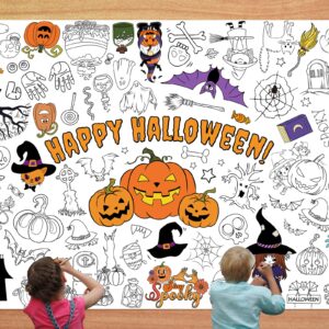 father.son halloween coloring tablecloth for kids, 47x70 inches drawing poster for boys girls, halloween birthday table cover decorations party supplies, pumpkin bat ghost paper painting mats