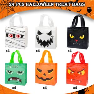 Hpscdyo 24 Pcs Halloween Treat Bags, 6 Cute Halloween Patterns Laminated Non-Woven Candy Tote Gift Bags with Handle for Kids' Halloween Trick or Treat Party Favor Supply