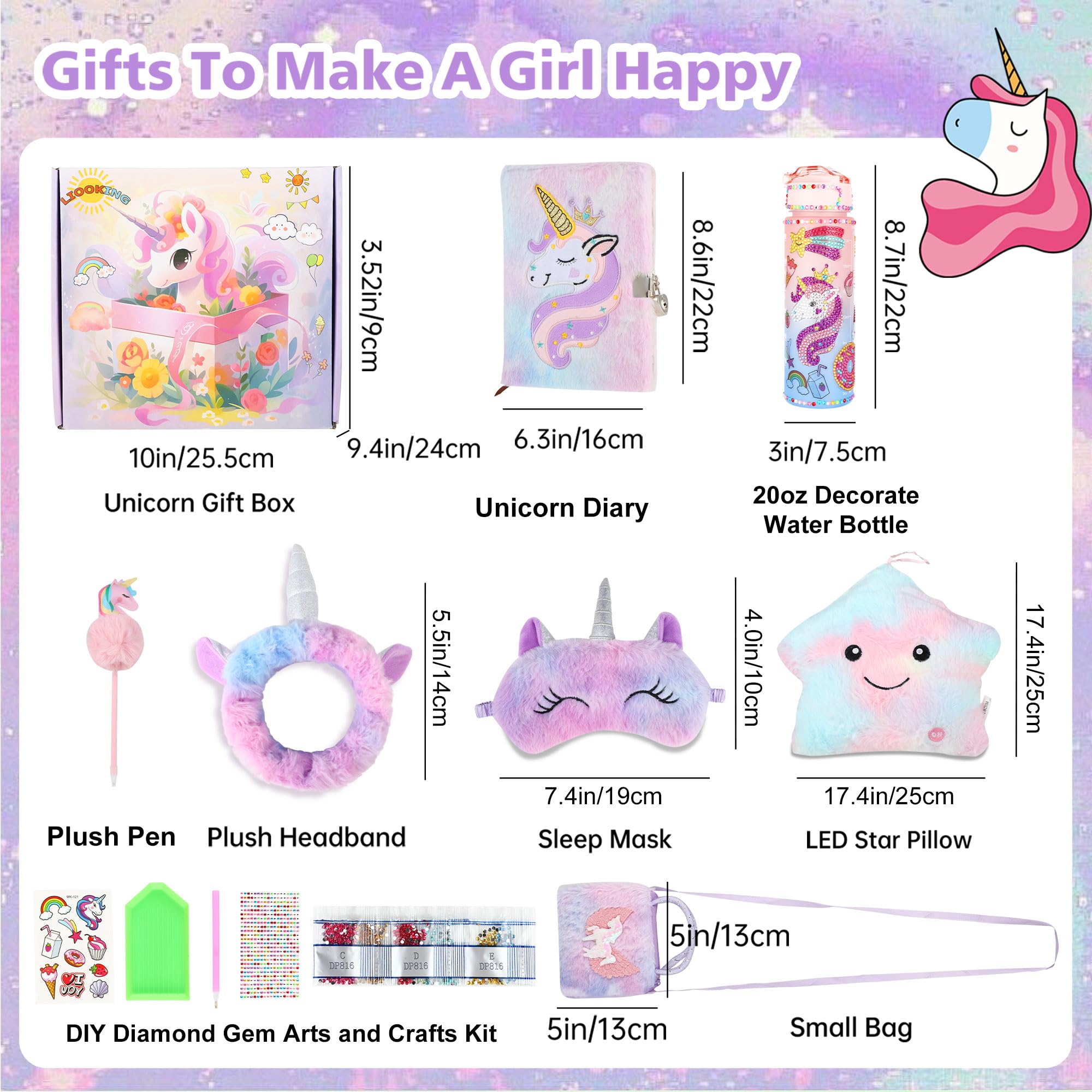 liooking Unicorn Gifts Toys for Girls Age 4 5 6 7 8 9 10,Unicorn Toy with Light Up Plush Star Pillow Unicorn Diary with Lock for Girls Age 6-8 Eye Mask for Teens Girl Christmas Birthday Gifts Ideas