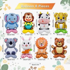 Animal Balloons - 8 Pcs Standing Cute Animal Lion Bear Cow Monkey Koala Tiger Elephant Bunny Foil Balloons Jungle Safari Animal Zoo Themed Baby Shower Birthday Party Decorations