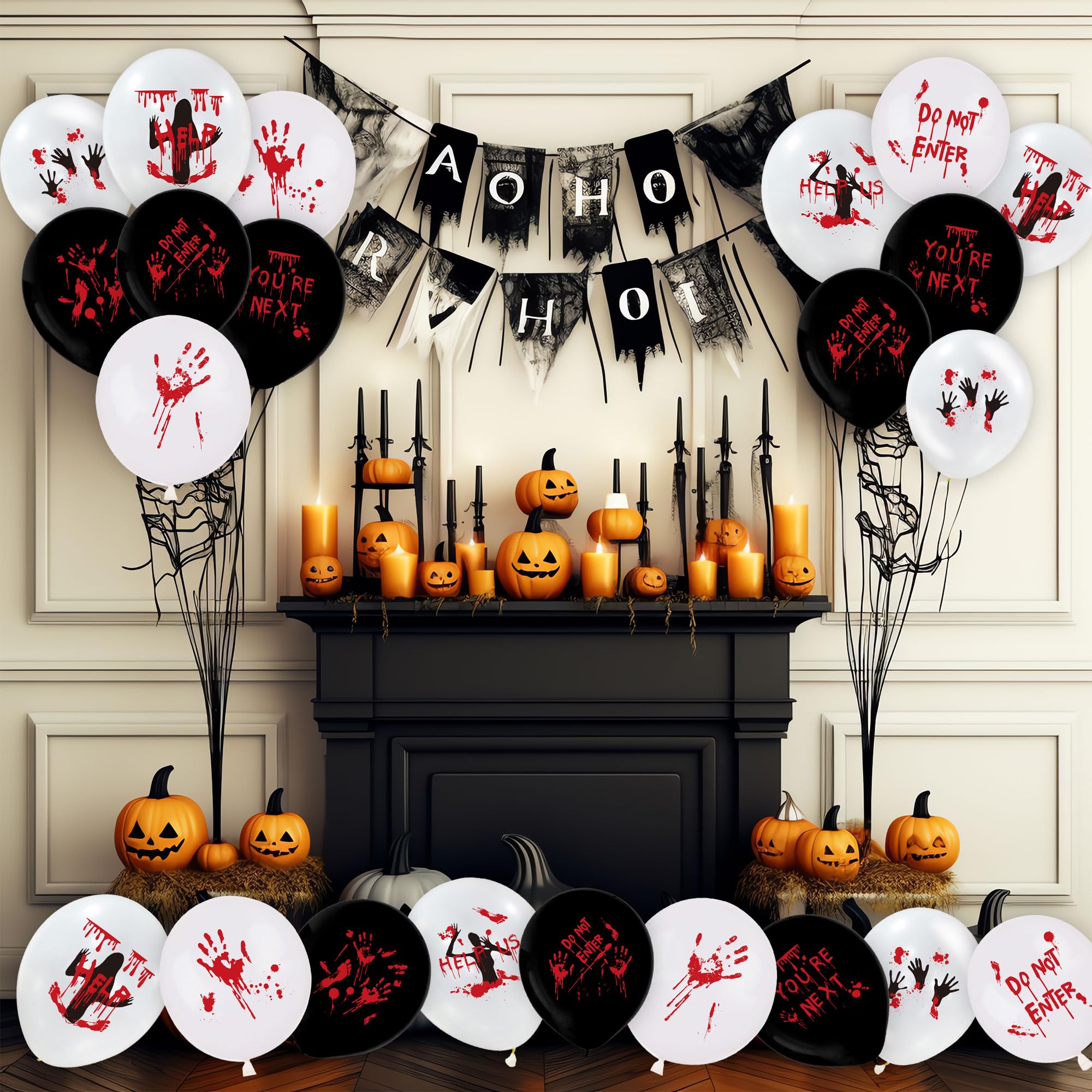 54PCS Scary Halloween Balloons,12 Inch Halloween Bloody Handprint Balloons Blood Dplatter Balloons Horror Balloons Decorations for Zombie Vampire Haunted House Crime Party Supplies