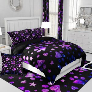 Feelyou Dog Paw Print Flannel Fleece Throw Blanket for Bed Sofa Couch Kids Queen 90"x90" Purple Galaxy All Season Bed Blanket Room Decorative Puppy Pets Animal Themed Fuzzy Blanket Cute Cartoon