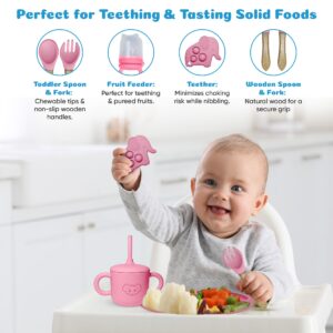 Eight4you Silicone Baby Feeding Set - Durable & Resistant Baby Feeding Set, Dishwasher Safe, Oven & Microwave Safe, food grade silicone material (pink)