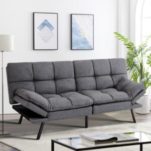 muuegm futon sofa bed couch memory foam futon bed convertible sofa sleeper,modern love seat splitback sofa for living room,office,small space,apartment,adjustable backrests armrests,71",dark grey