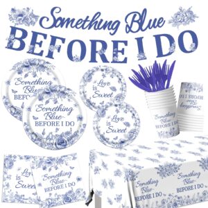 142pcs something blue before i do bridal shower decorations bridal shower party favors for 20 guests blue floral plates and napkins tableware set blue bridal shower decorations for wedding engagement