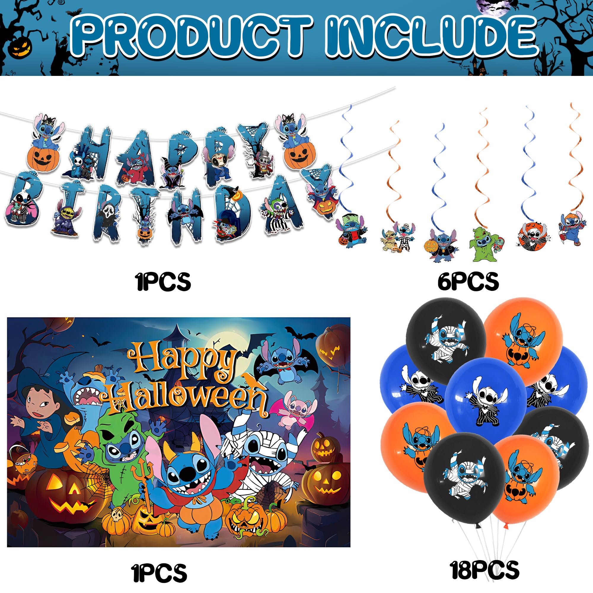 Stitch Birthday Party Supplies, 112 pcs Stitch Party Decorations and Tableware Set-Stitch Plates and Napkins Cups Backdrop for Stitch Birthday Supplies Lilo Stitch party Decorations